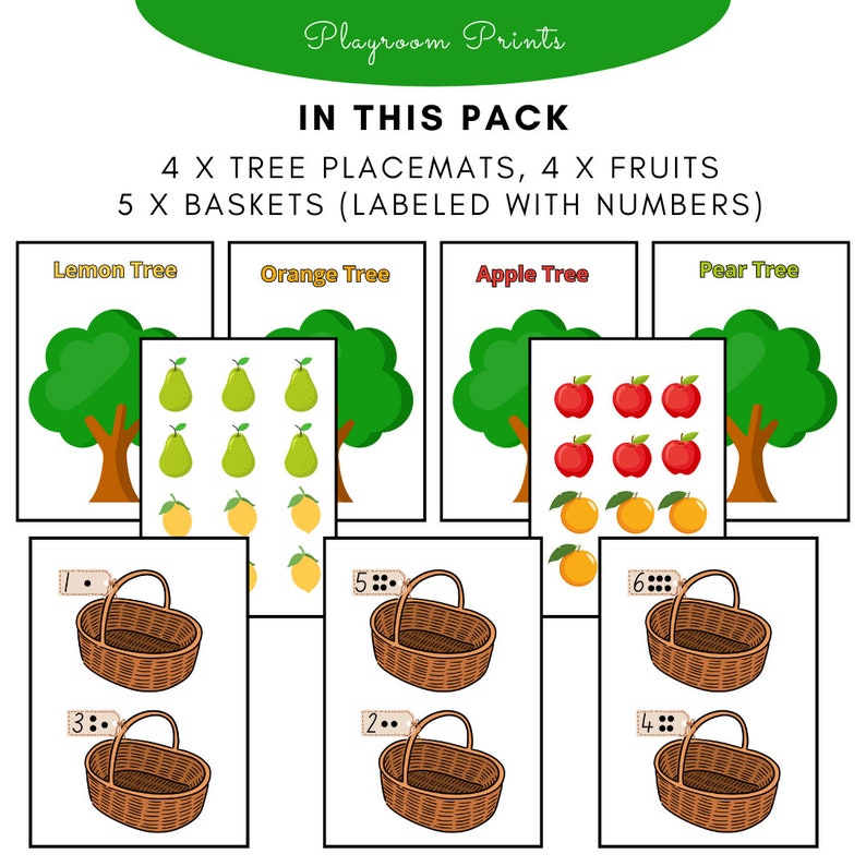 Printable Fruit Picking Activity for Kids Number Recognition & Counting ...