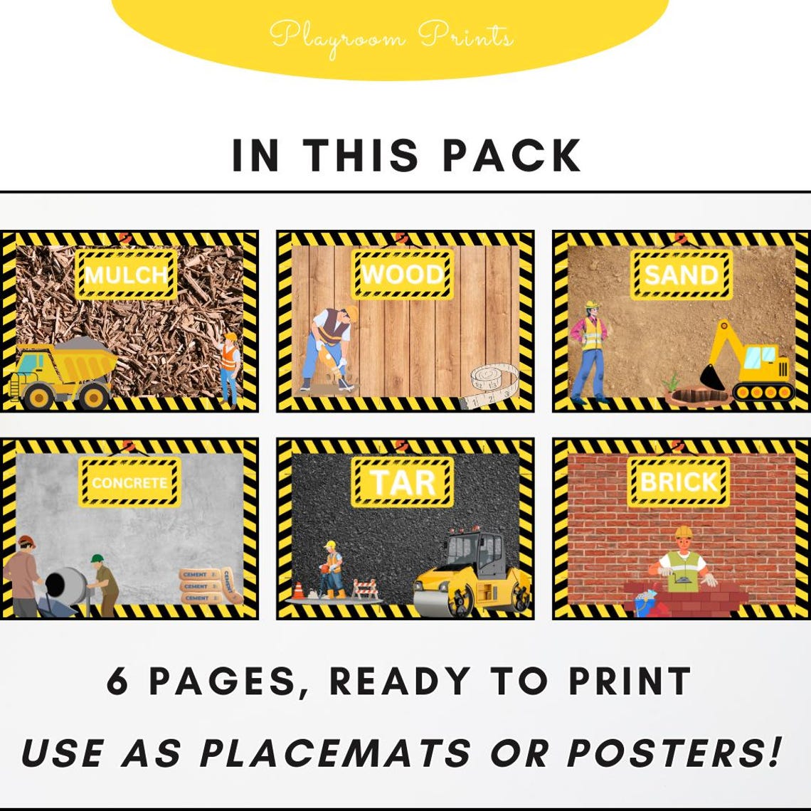 Construction Activity Mats Posters: Building Themed Playdough Mats for ...