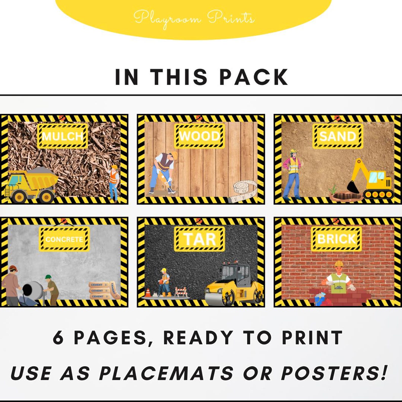 Construction Activity Mats Posters: Building Themed Playdough Mats for ...