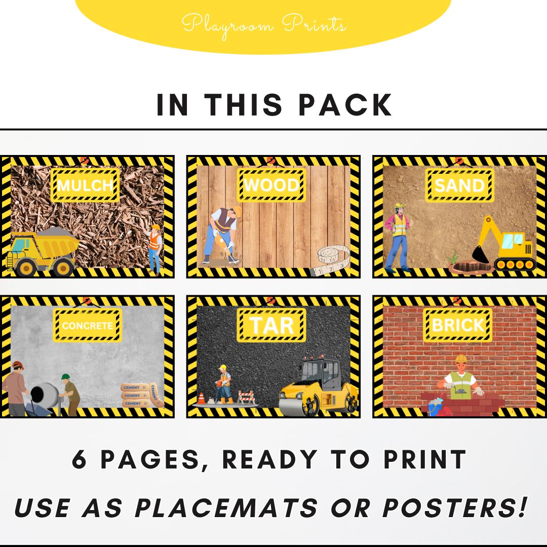 Construction Activity Mats Posters: Building Themed Playdough Mats for ...