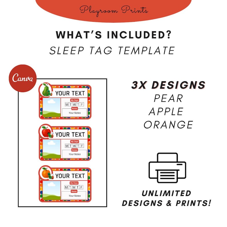 Hungry Caterpillar Sleep Tags + Bonus Poster | Editable Cot & Sheet ...