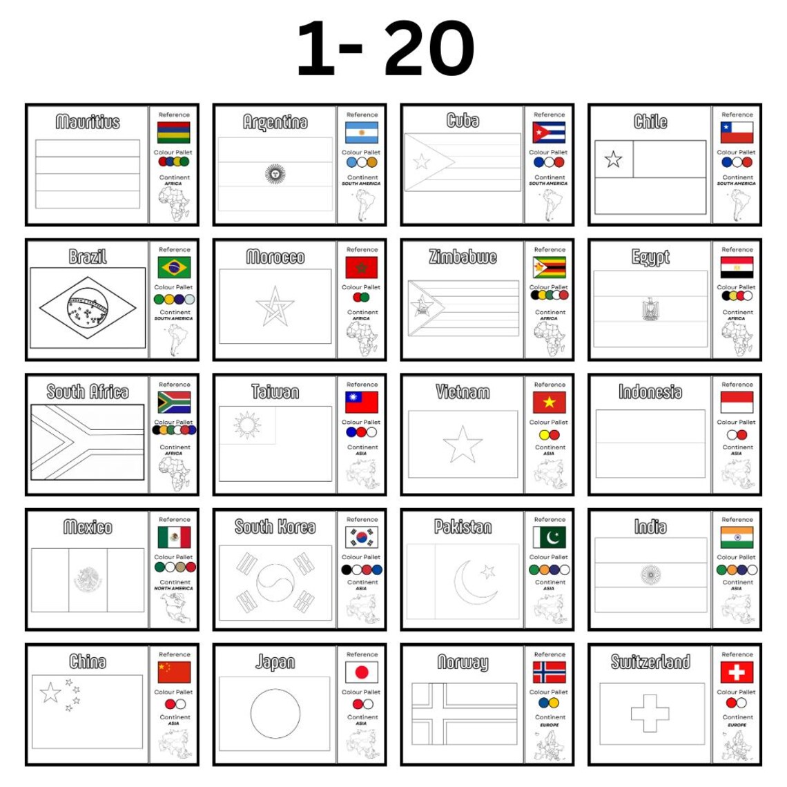Flags of the World Coloring Activity Sheet Set – Printable for ...