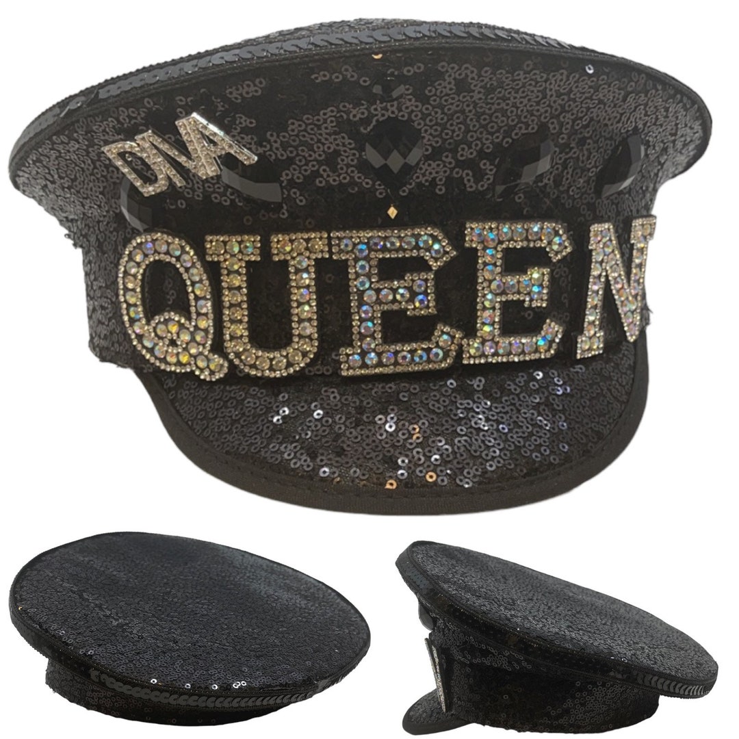 Birthday Captains Hat Diva Queen Hat Black Sequin Diamanté Hen Party ...