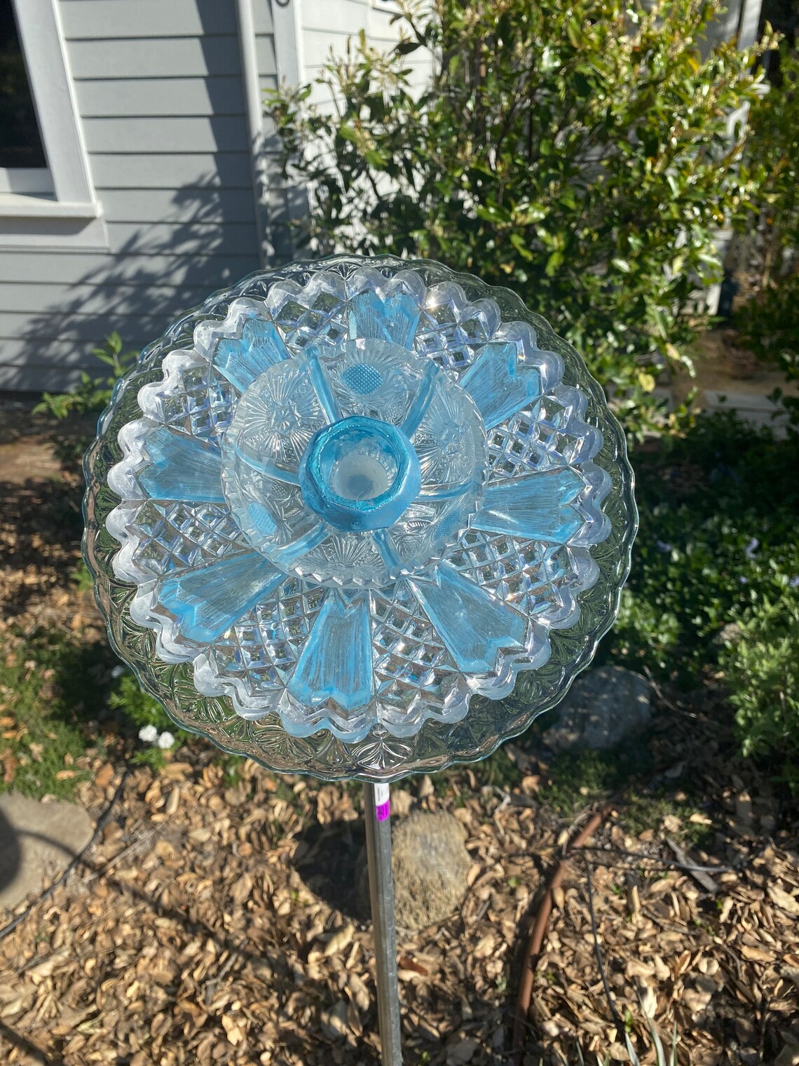 Yard Art, Glass Flowers, Outdoor Decor, Glass Garden Art, Glass Plate ...