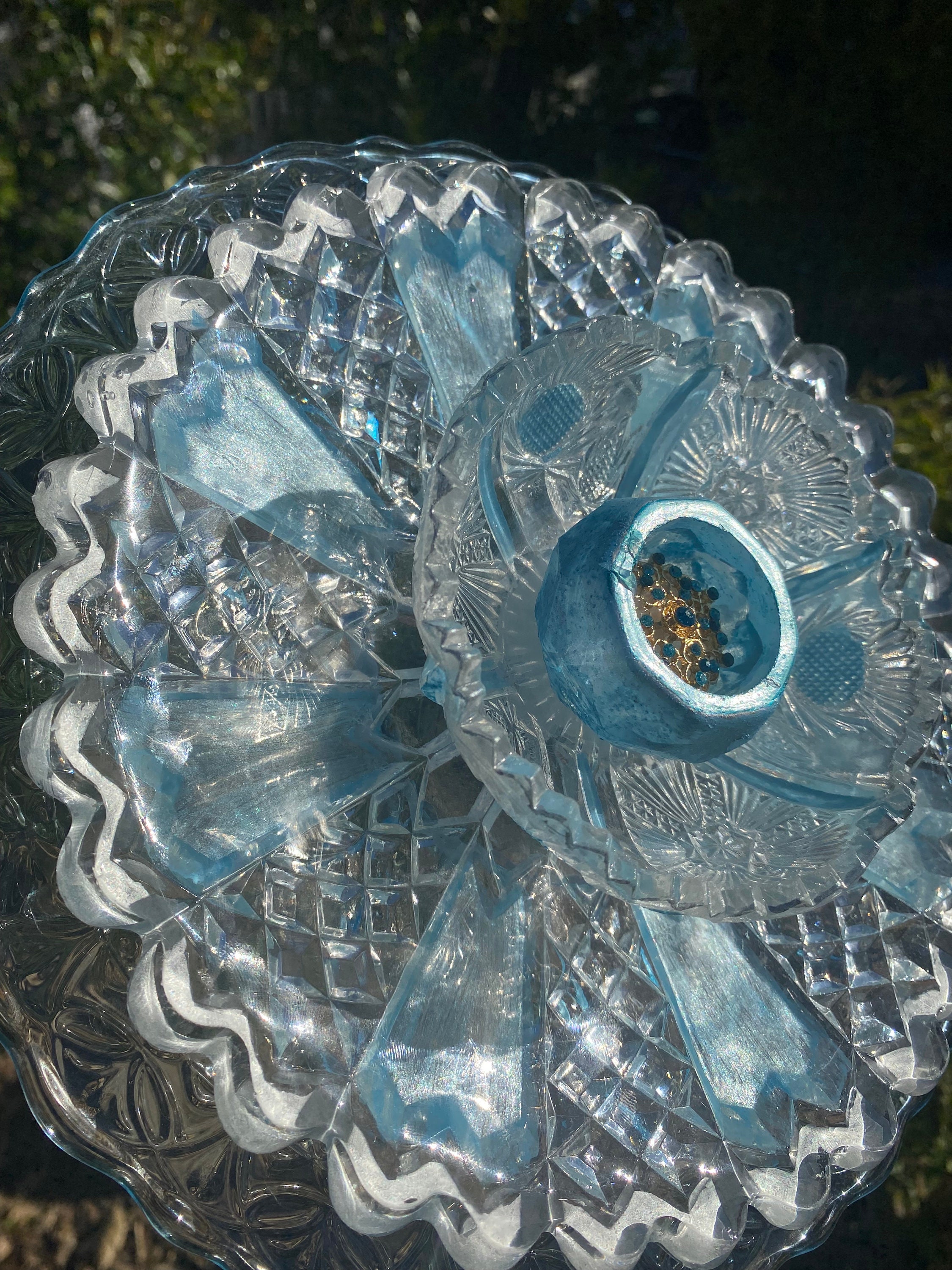 Yard Art, Glass Flowers, Outdoor Decor, Glass Garden Art, Glass Plate ...