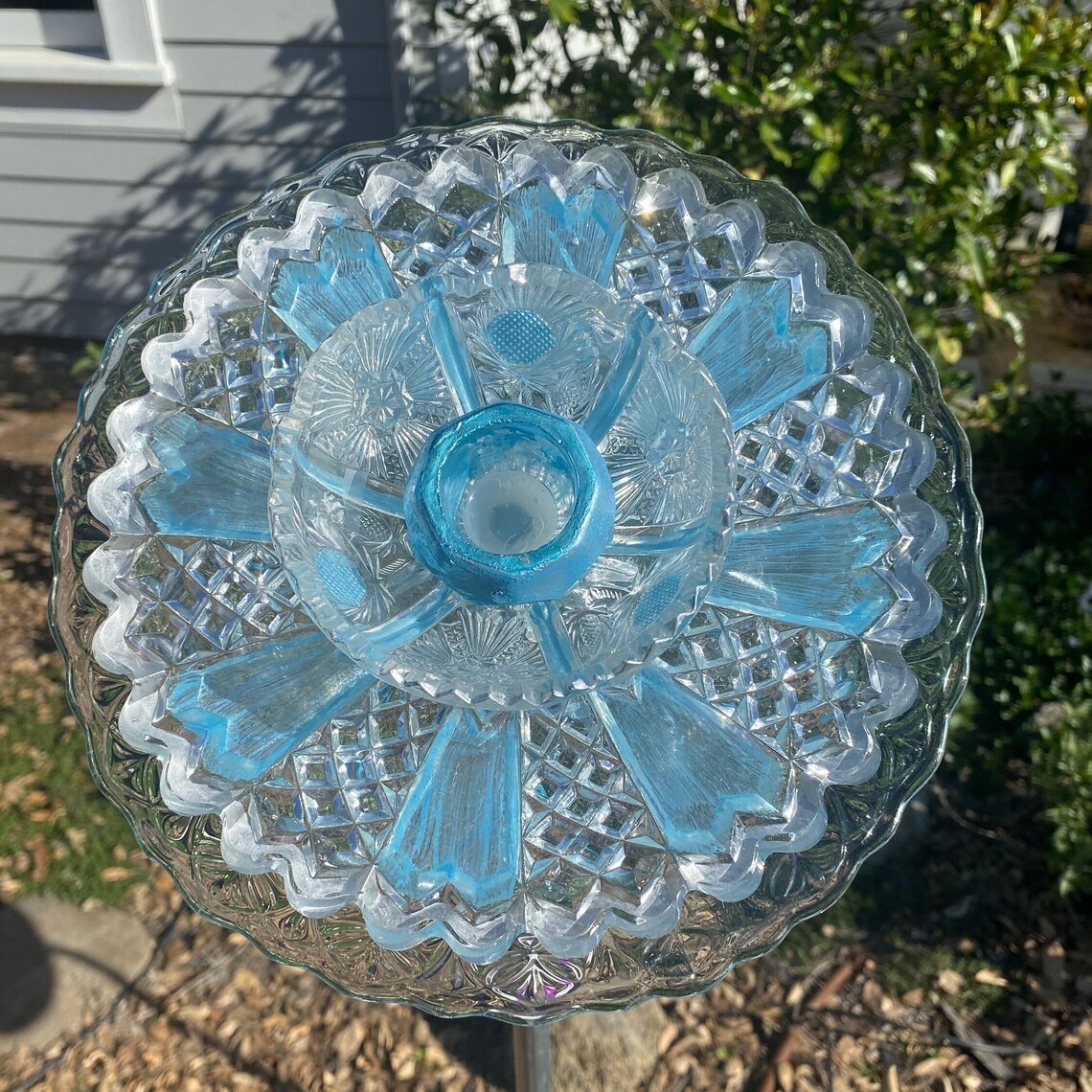 Yard Art, Glass Flowers, Outdoor Decor, Glass Garden Art, Glass Plate ...