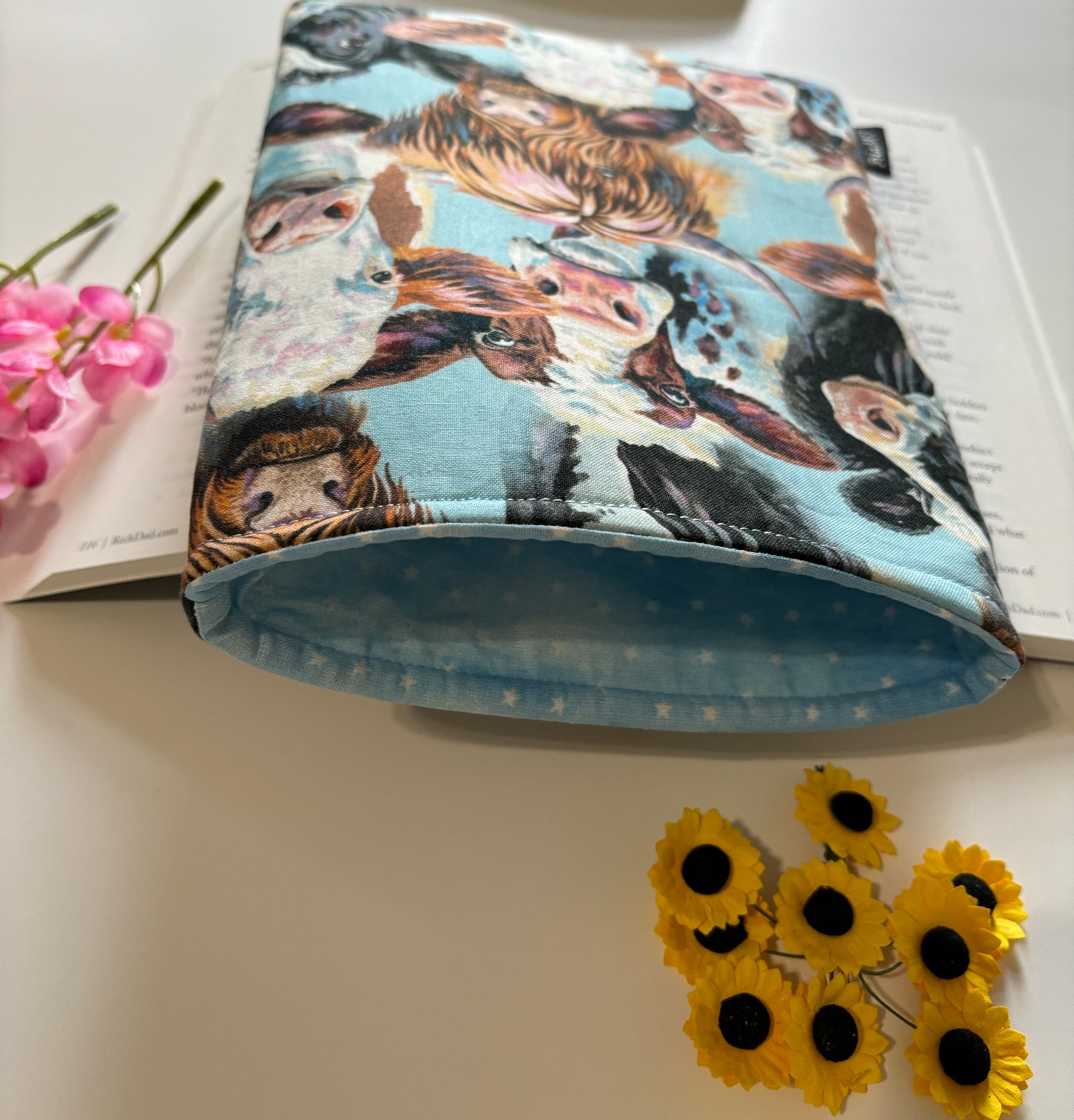 Cow Print Padded Book Sleeve: Cotton Book Cover - Etsy