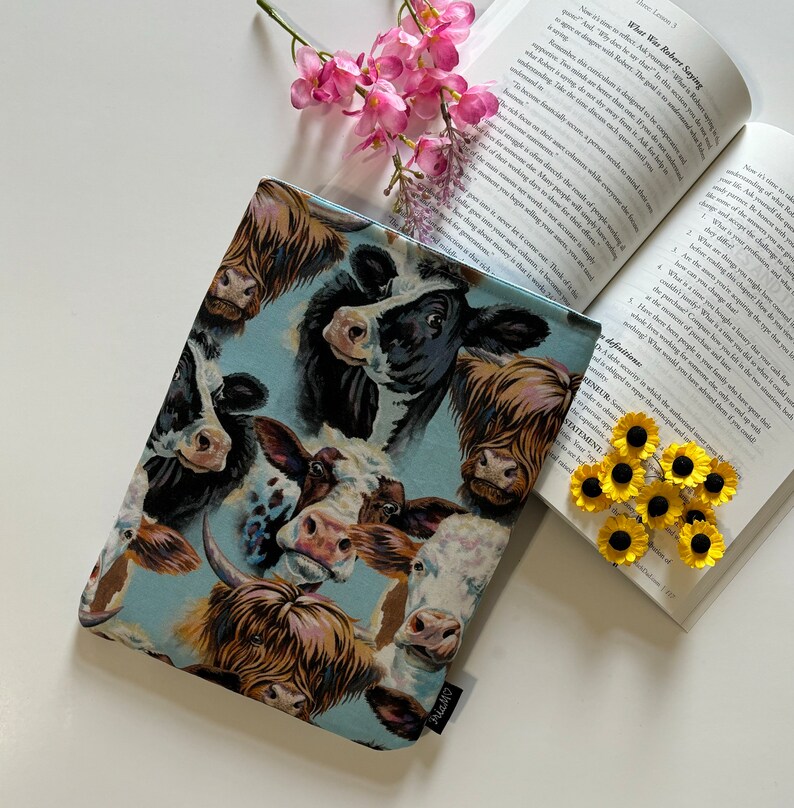 Cow Print Padded Book Sleeve: Cotton Book Cover - Etsy