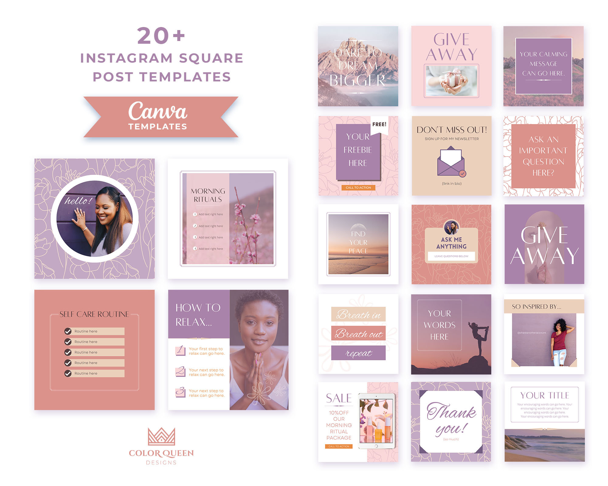 Calm Instagram Square Post Canva Template Kit, Calming, Encouraging ...