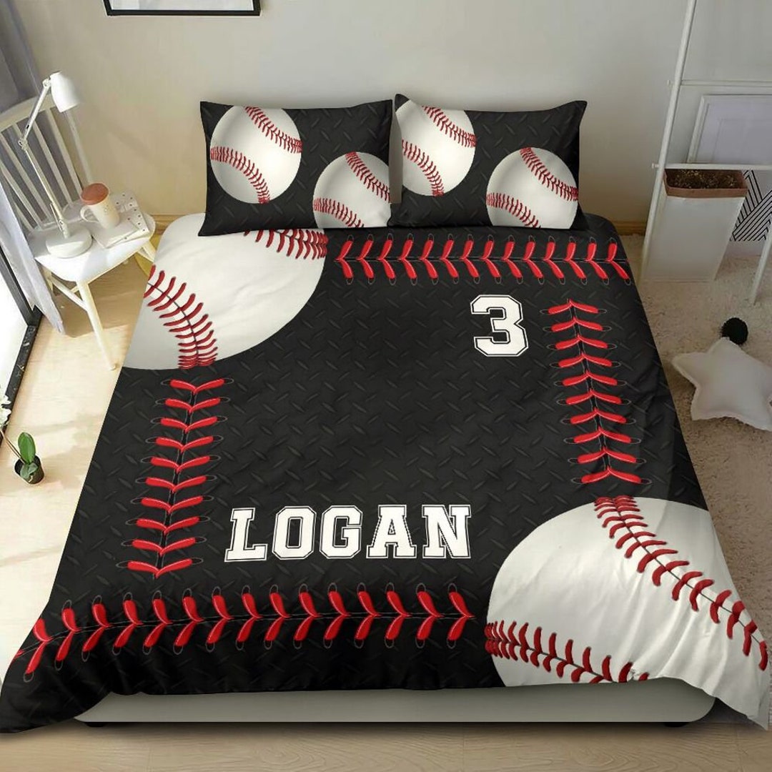 Personalized Name and Number Baseball Bedding Set for Boys, Custom Bed ...