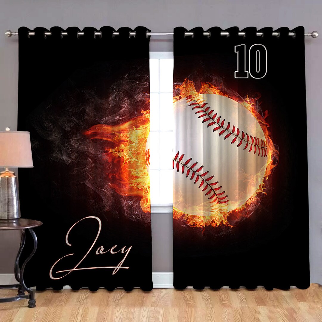 Personalized Name Baseball Window Curtain Baseball Curtain - Etsy