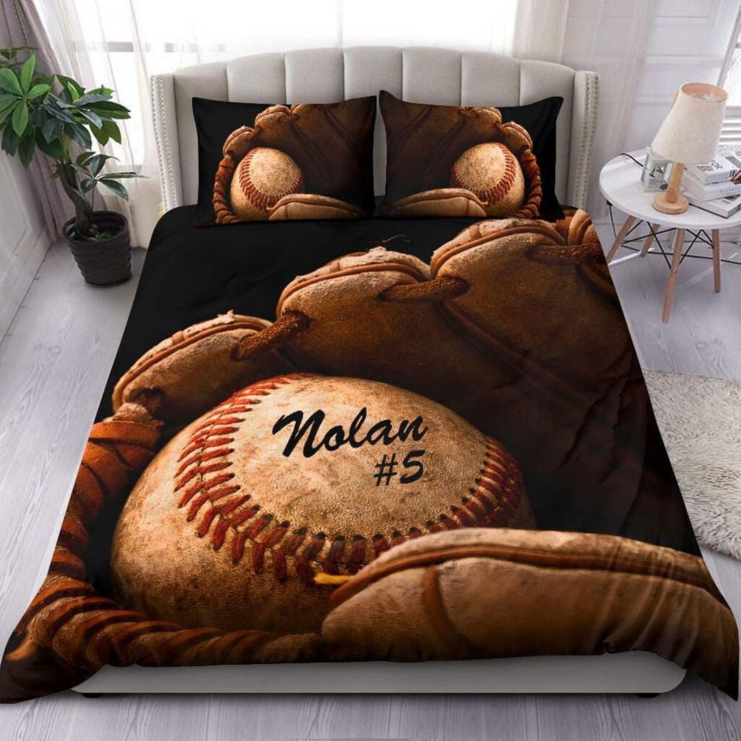 Personalized Name and Number Baseball Bedding Set for Boys, Custom Bed ...