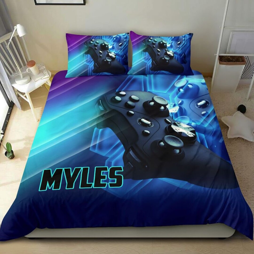 Personalized Name Gaming Bedding Set for Boys Bedroom, Custom Bed Set ...