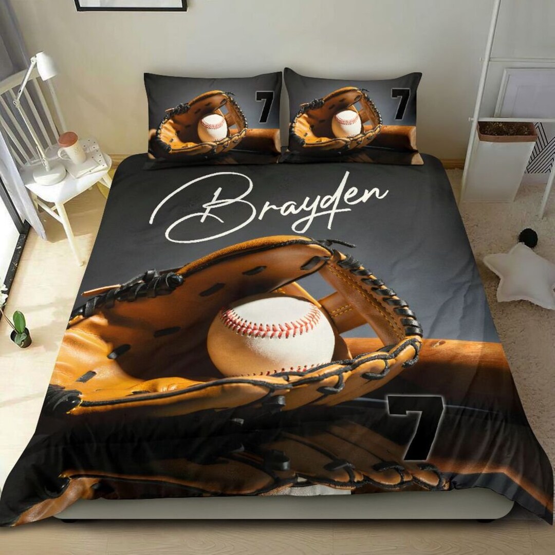 Personalized Name and Number Baseball Bedding Set for Boys, Custom Bed ...