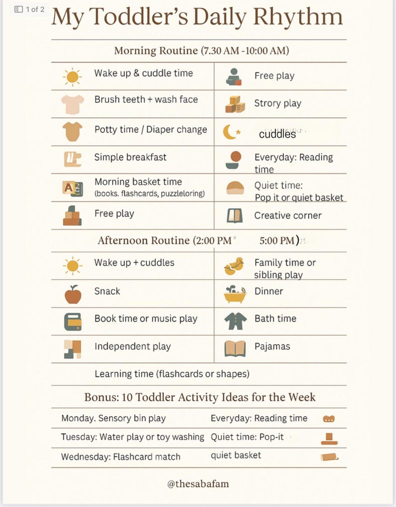Toddler Daily Routine Chart | Printable Schedule for Toddlers | Neutral ...