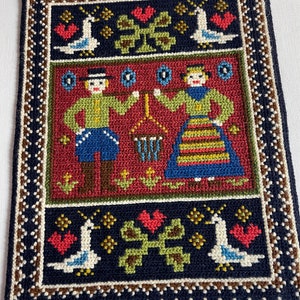 Vintage Hand Embroidered Tapestry. Embroidered With Twist Stitching ...