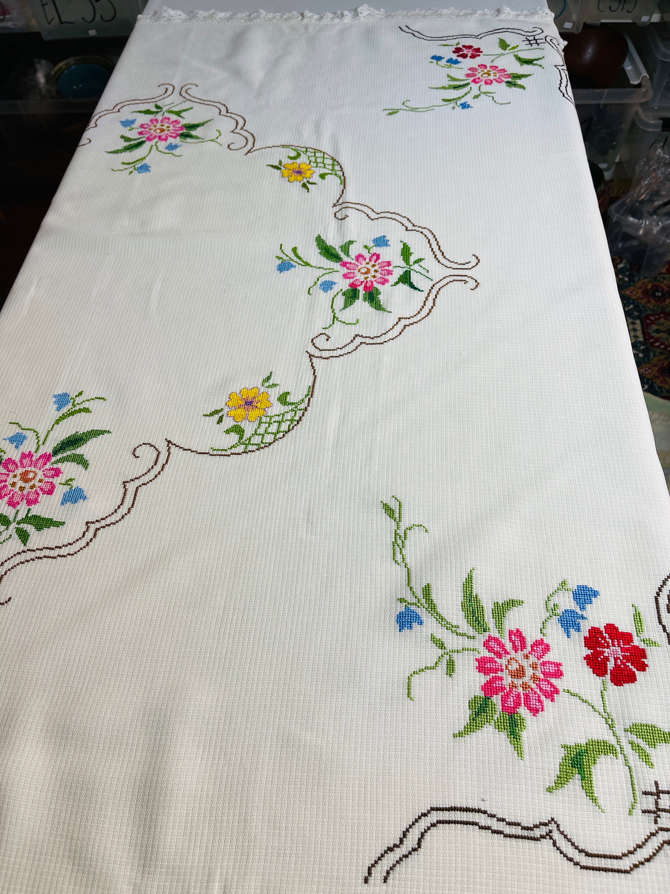 Very Beautiful Hand-embroidered Tablecloth With Hand-crocheted - Etsy