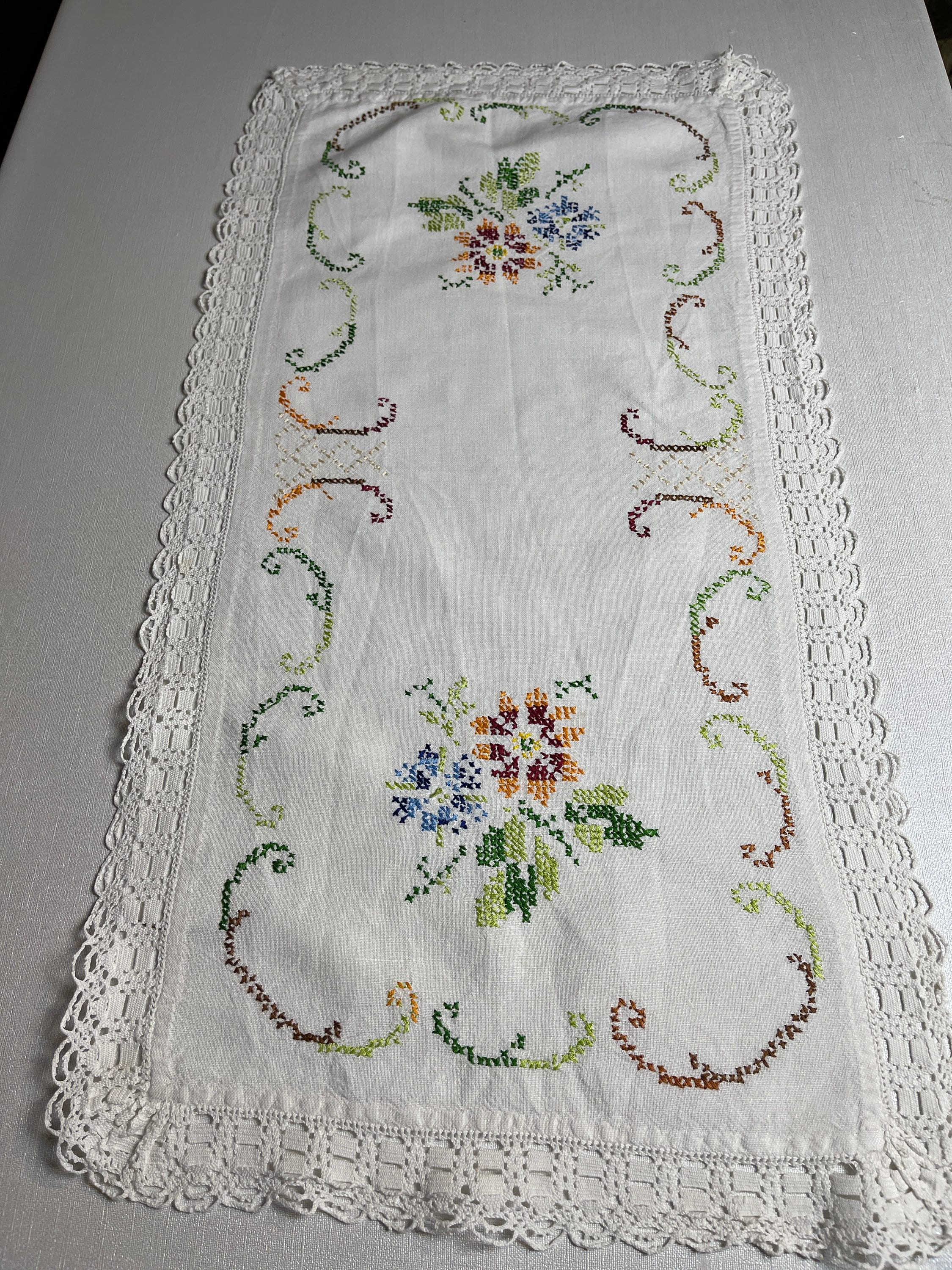 Vintage Hand Embroidered Table Runner From Sweden. With Hand Crocheted ...