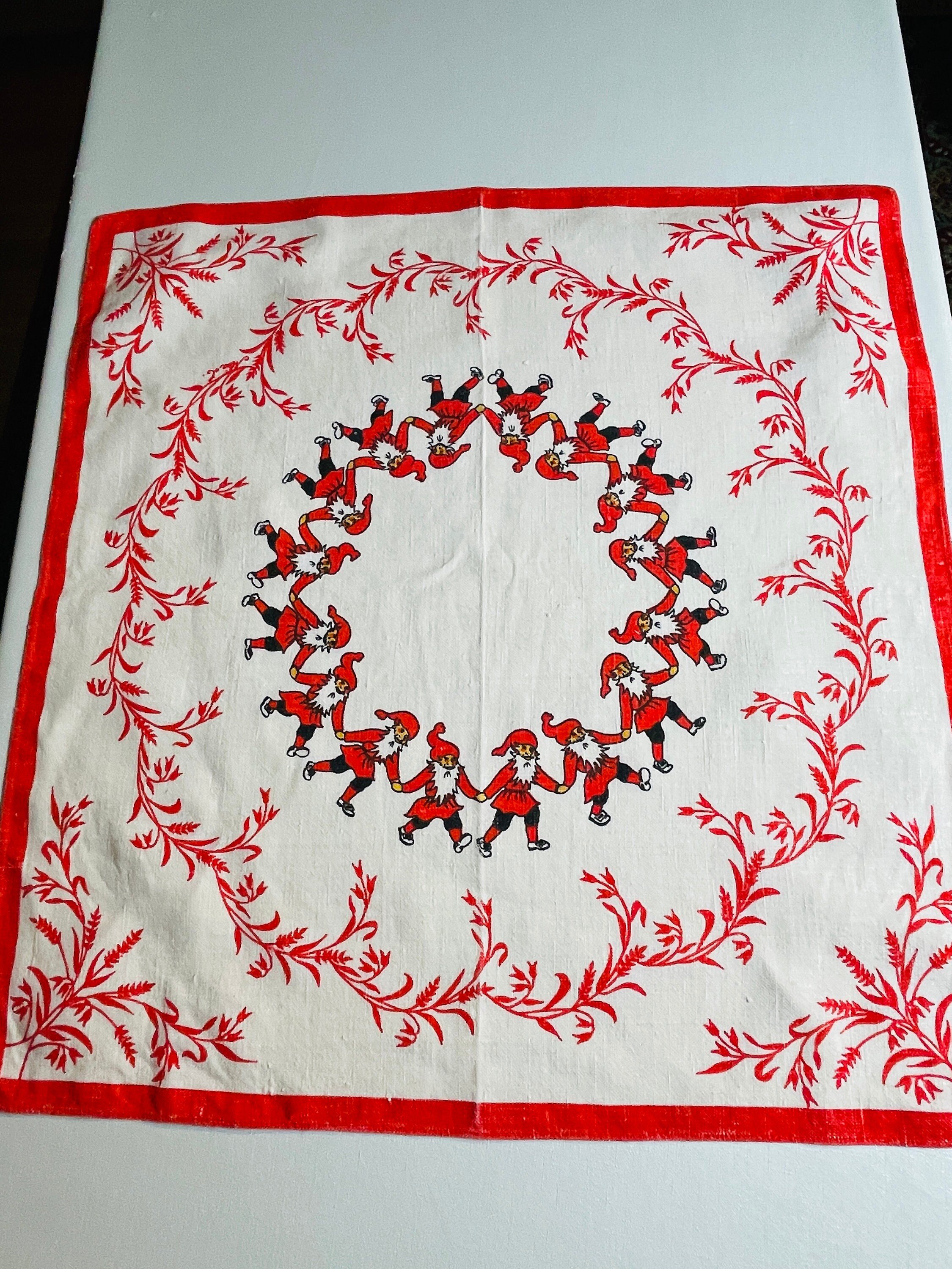 Christmas Cloth of Dancing Elves, Swedish Vintage Christmas Cloth. - Etsy