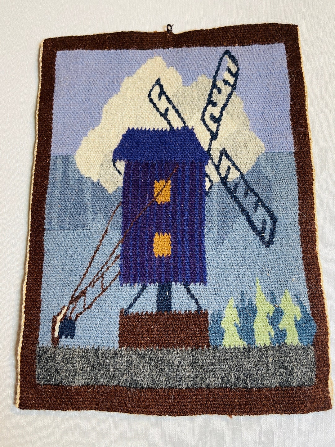 Handwoven Wall Hanging Flemish Technique From Sweden, Windmill ...