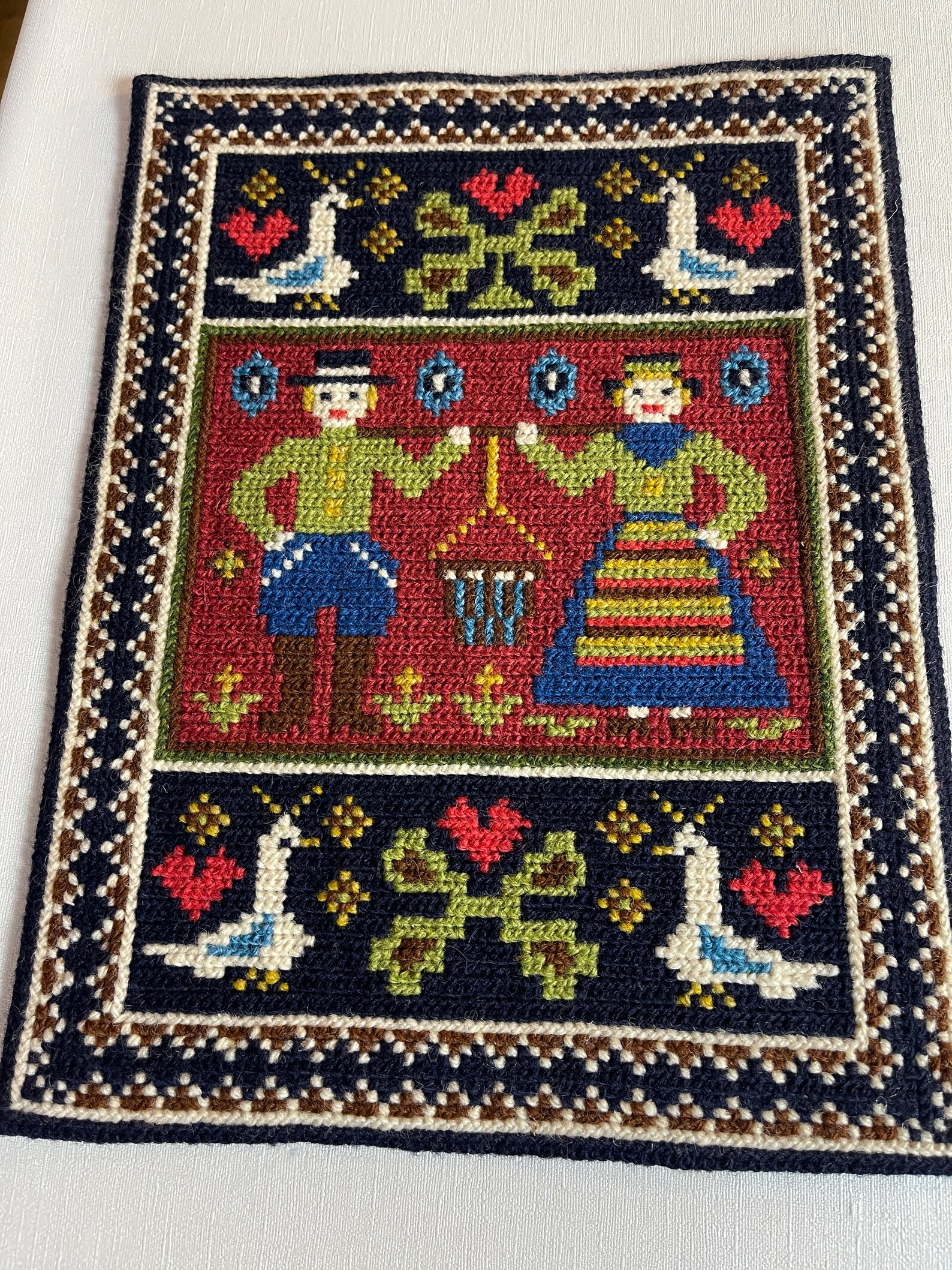 Vintage Hand Embroidered Tapestry. Embroidered With Twist Stitching ...