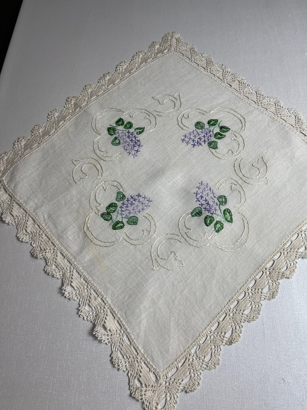 Sweet Swedish Hand-embroidered Small Cloth With Hand Crocheted Lace All ...