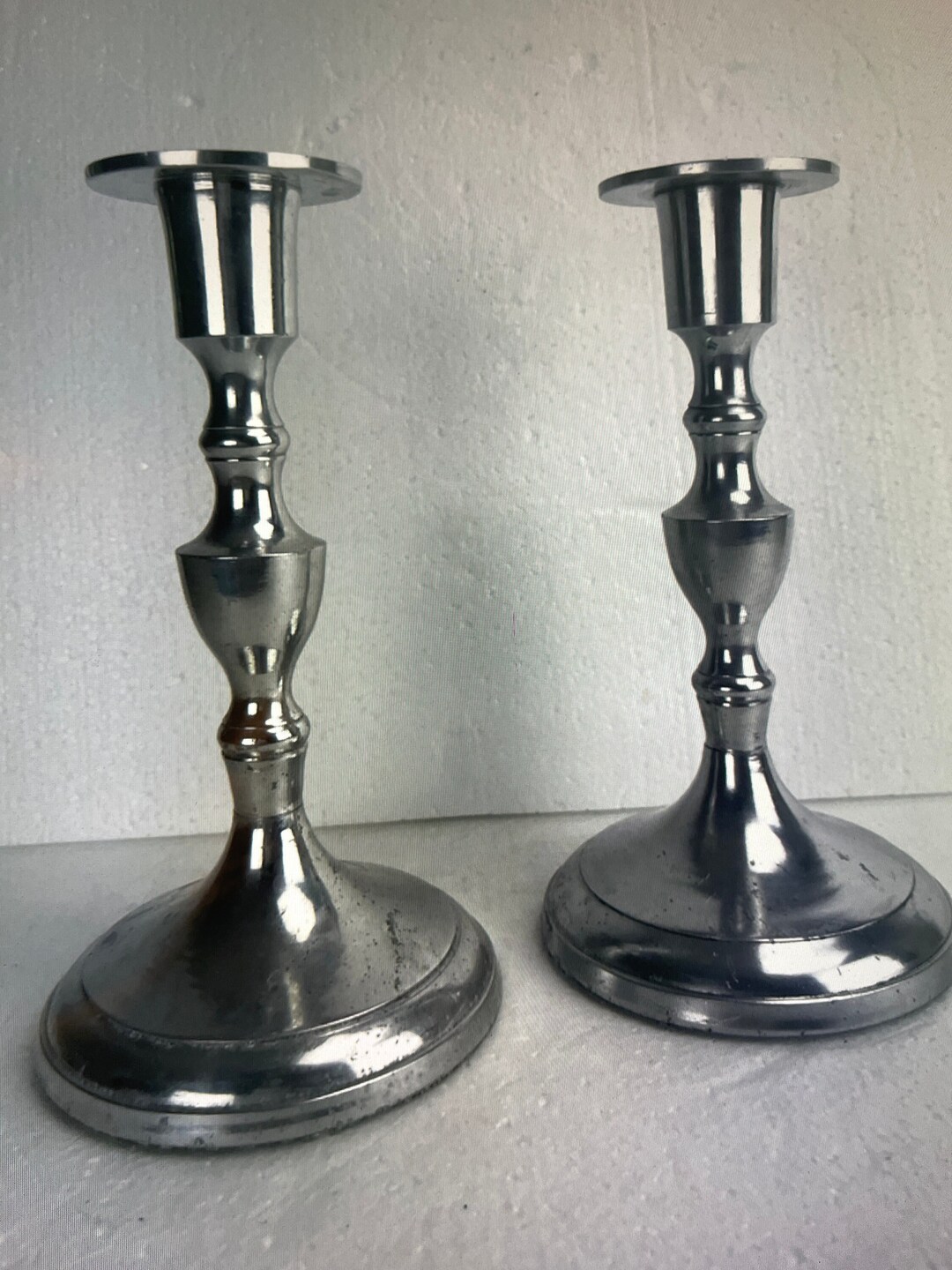 2 Vintage Candlesticks in Shiny Metal / Silver-coloured - Etsy