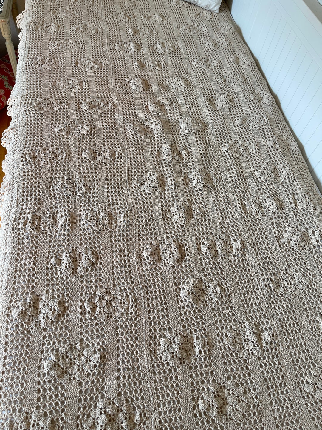 Beautiful Swedish Beige Hand Crocheted Bedspread or Blanket for a ...