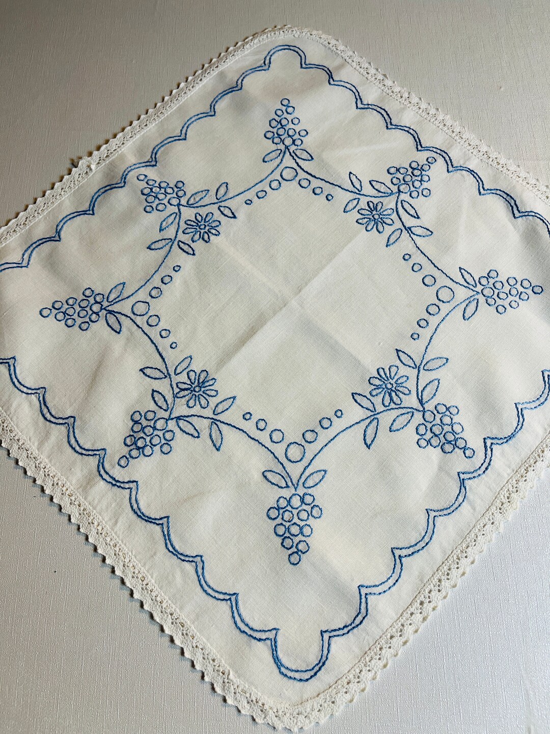 Cute Hand Embroidered Cloth in Blue and White - Etsy