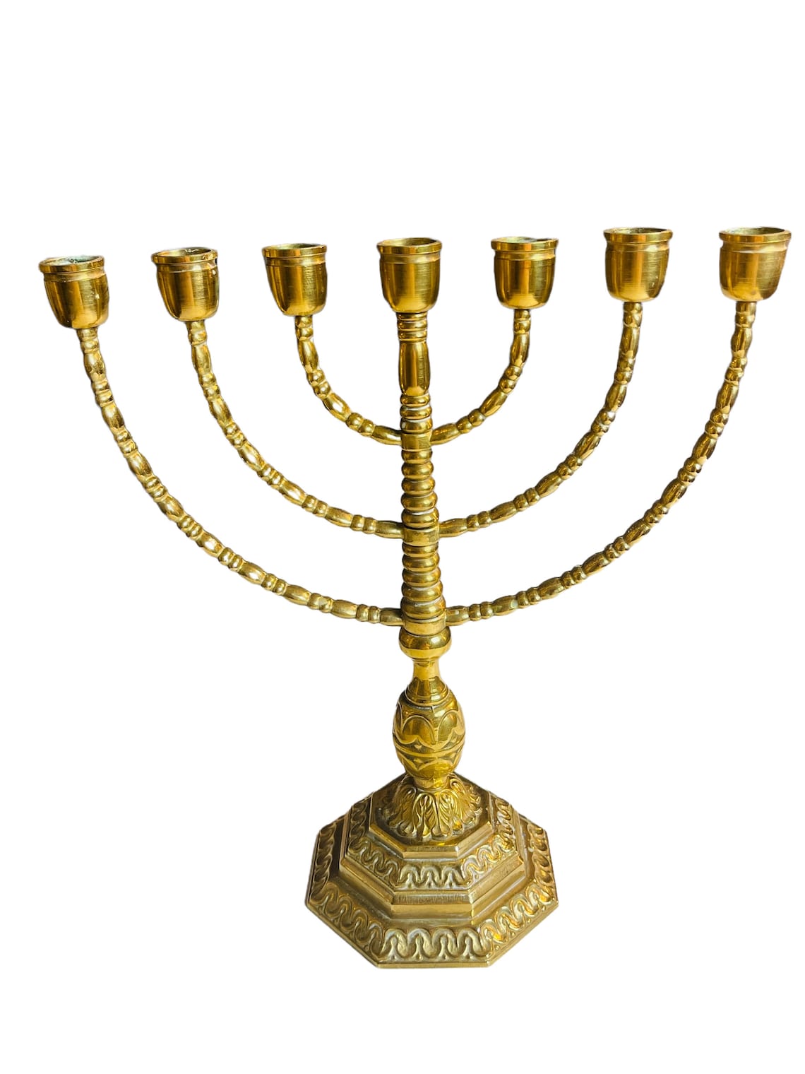 Brass Menorah, Jewish Candlestick, Seven Branch Candlestick, Golden ...