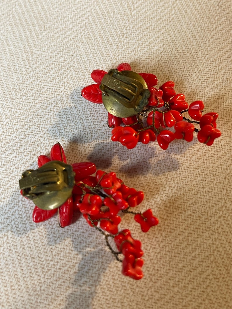 Vintage Clip on Earrings in Red - Etsy