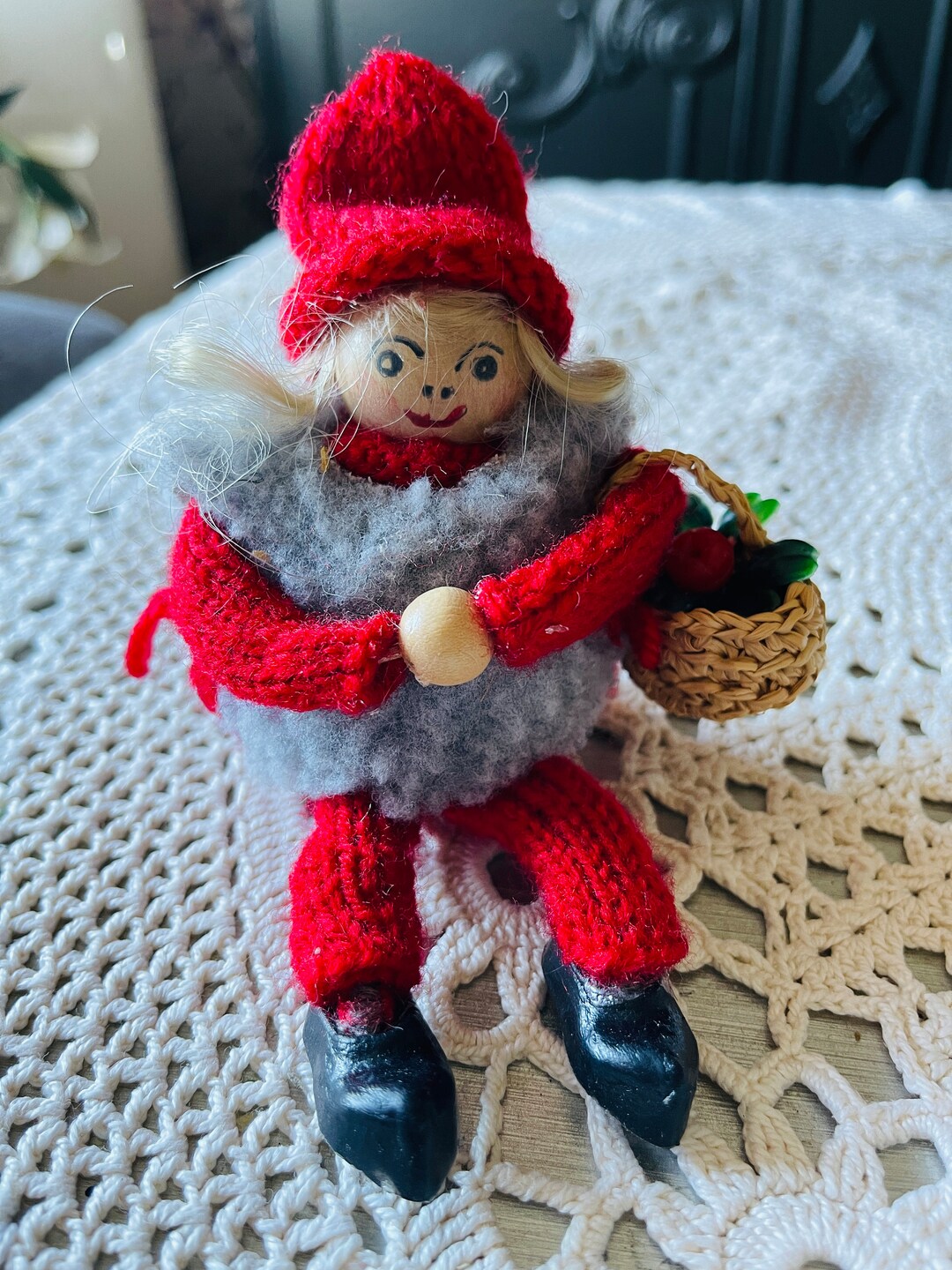 Cute Little Handmade Elf Girl in Hand-knitted Clothes and the Vest is ...