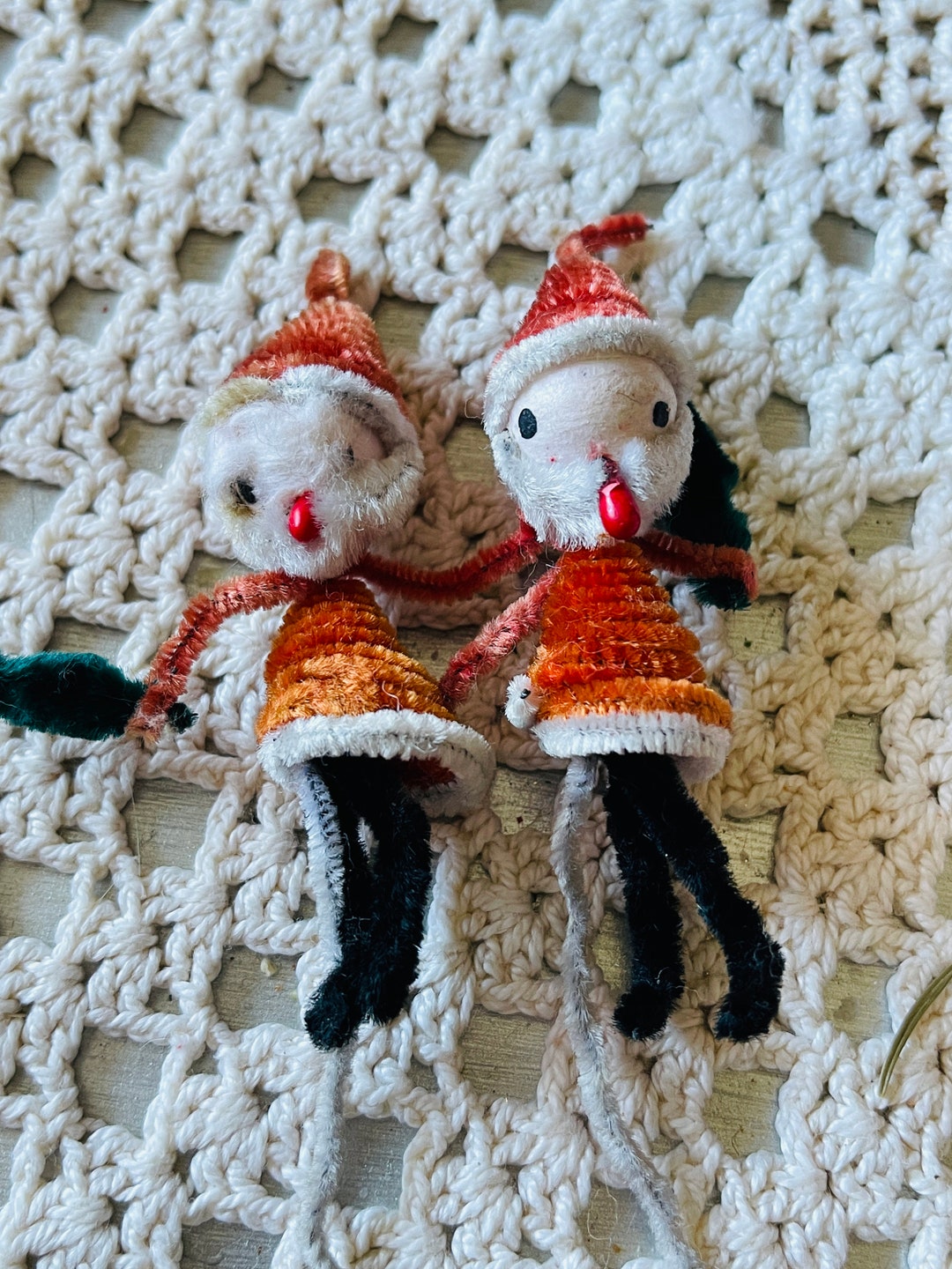 2 Vintage Pipe Cleaner Figurines, Wooden Head, Handmade, Collectible ...