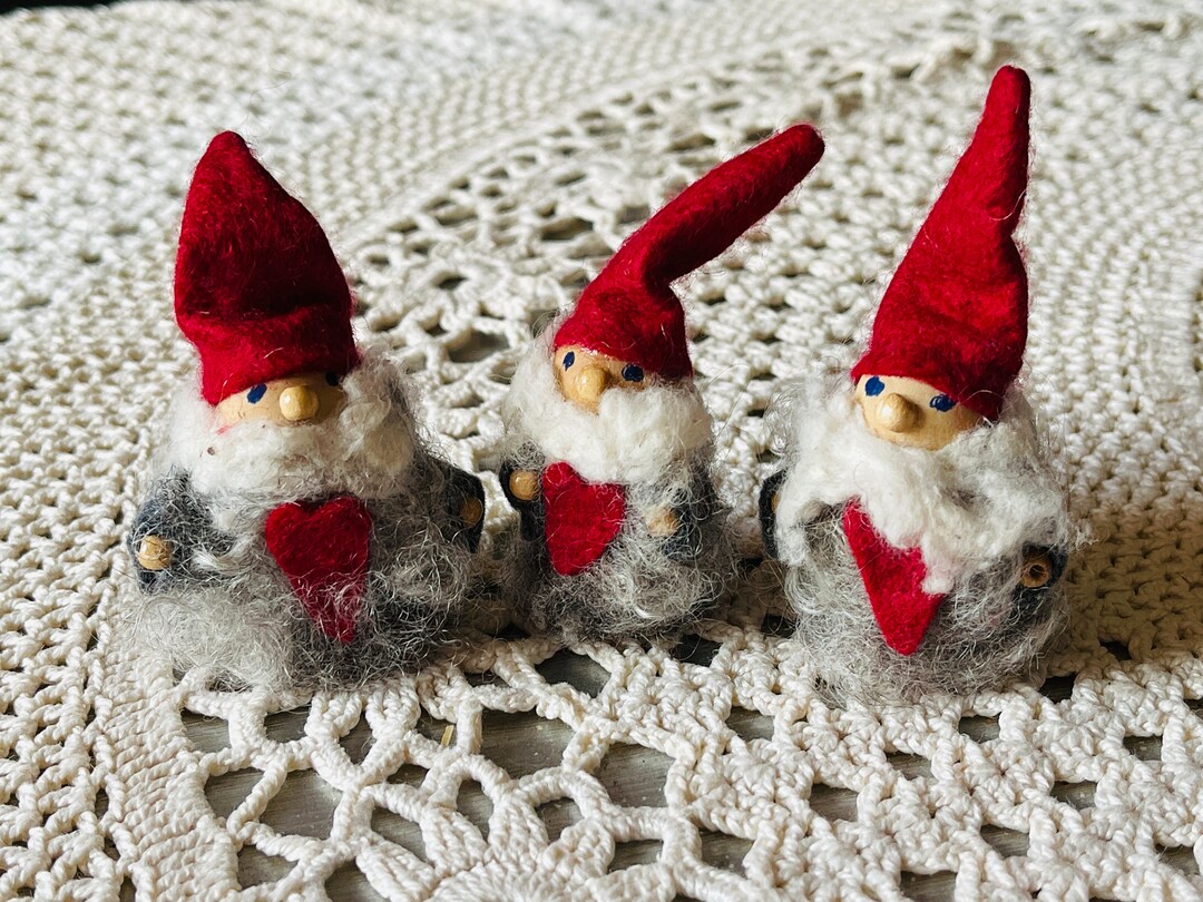 3 Very Cute Little Swedish Handmade Elves. Made of Wool, Felt and Wood ...