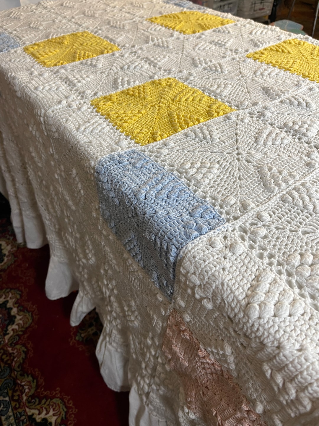 A Very Beautiful Swedish Hand Crocheted Bedspread for a Double Bed. 78. ...