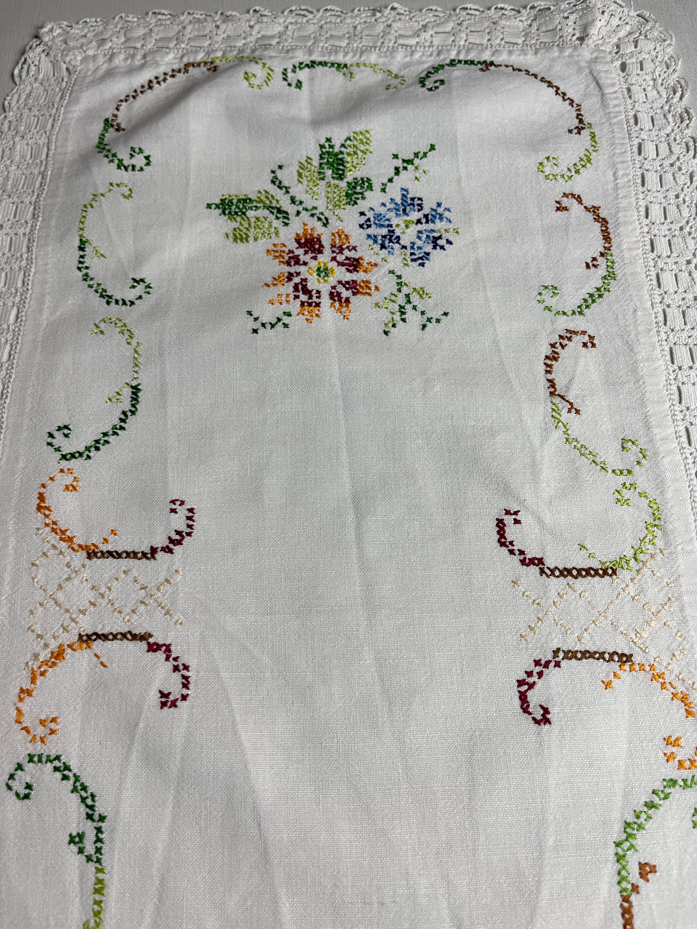 Vintage Hand Embroidered Table Runner From Sweden. With Hand Crocheted ...