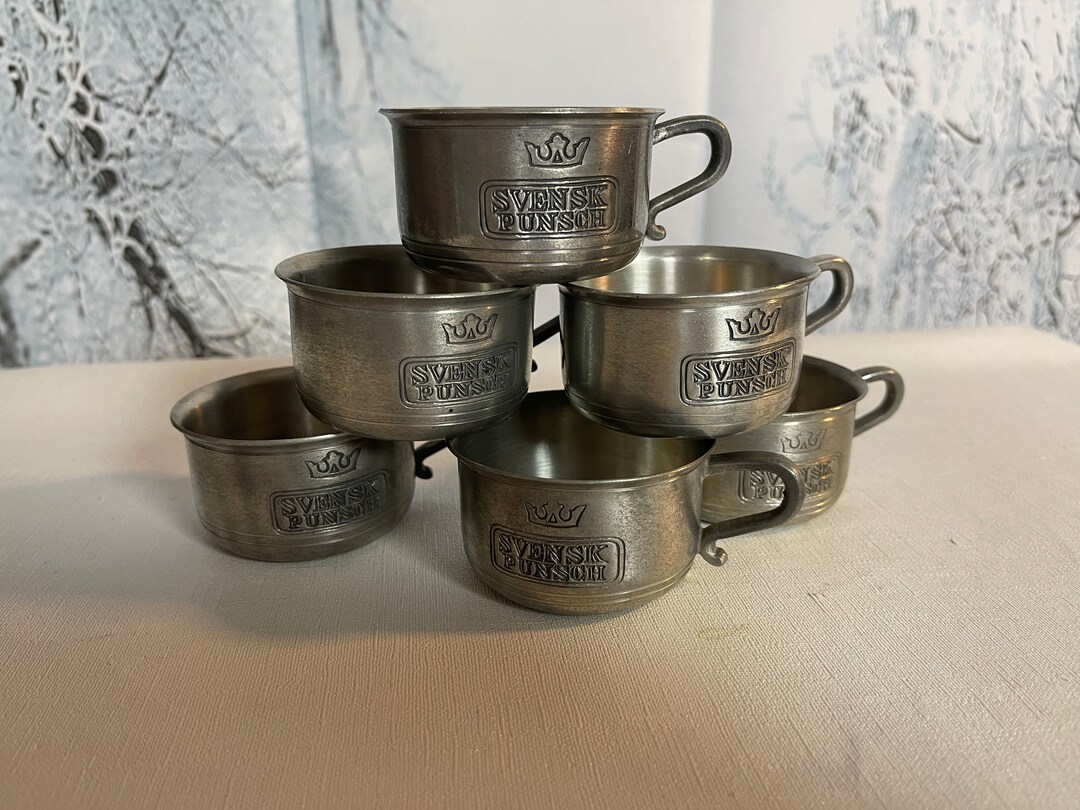Vintage Swedish Pewter Set of 6 Punch Cups, Engraved Svensk Punsch ...