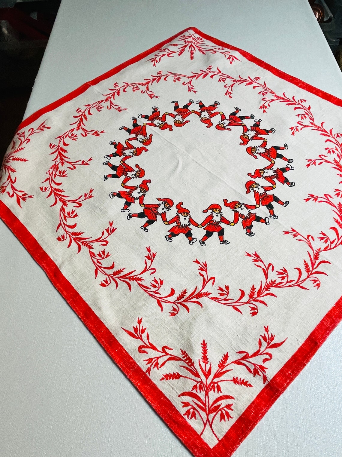 Christmas Cloth of Dancing Elves, Swedish Vintage Christmas Cloth. - Etsy