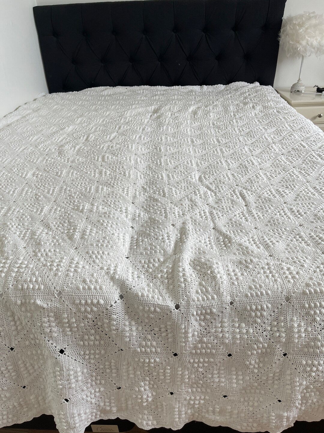 A Very Beautiful Swedish Hand Crocheted White Bedspread for a Double ...