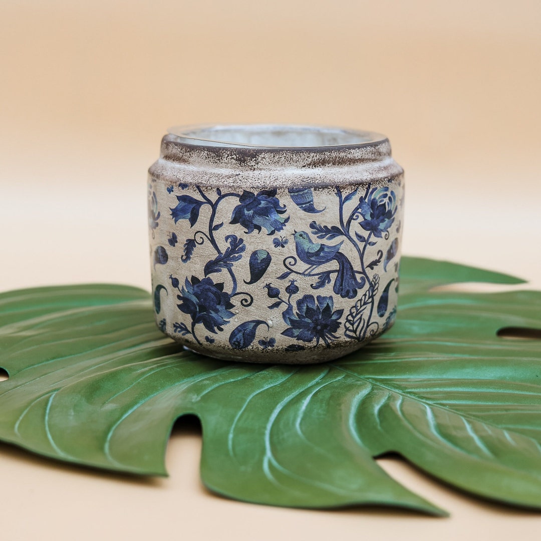 Royal Blue Delft Pot With Drainage Hole Cement Planter Pot With ...