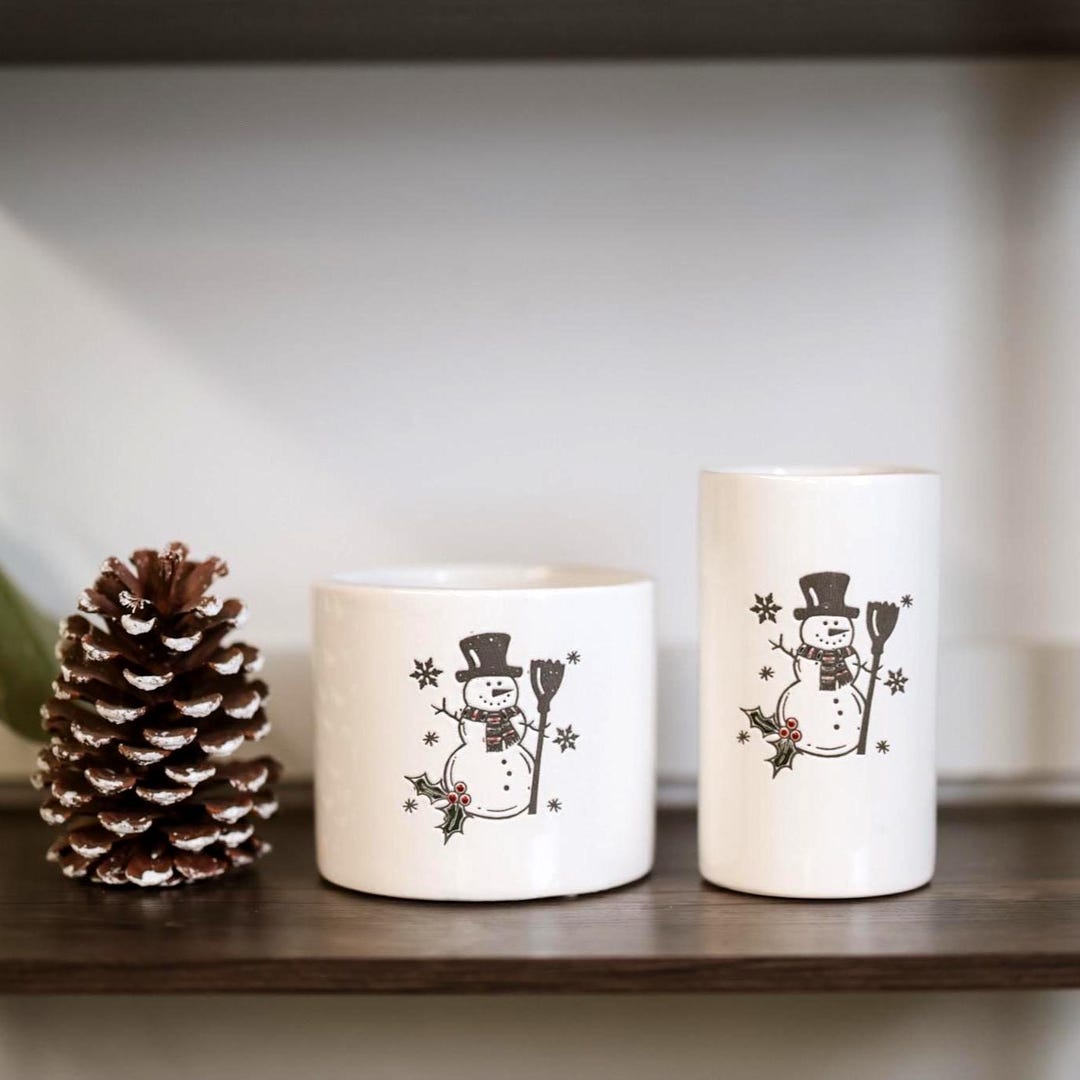 Snowman Ceramic Planter or Vase • Holiday Home Decor - Etsy