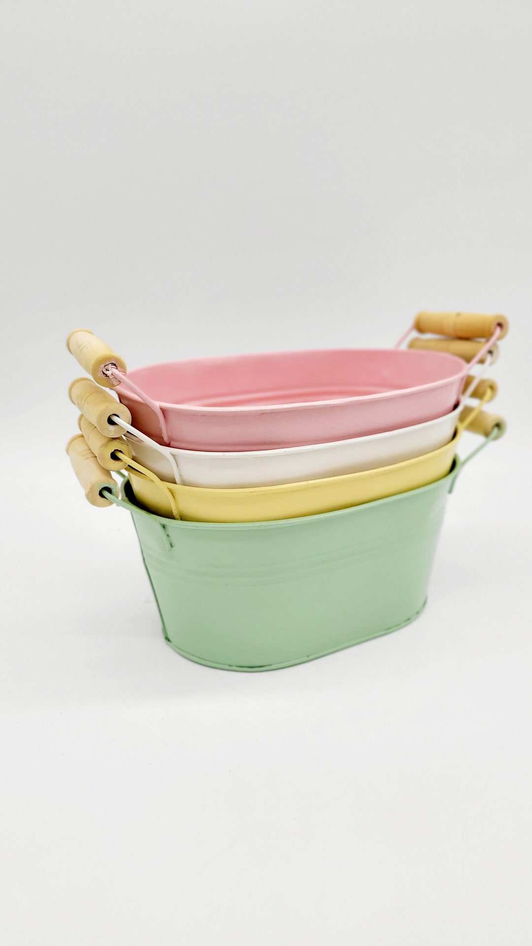 Pastel Planter Pots • Oval Metal Bucket • Succulent Planter • Indoor ...