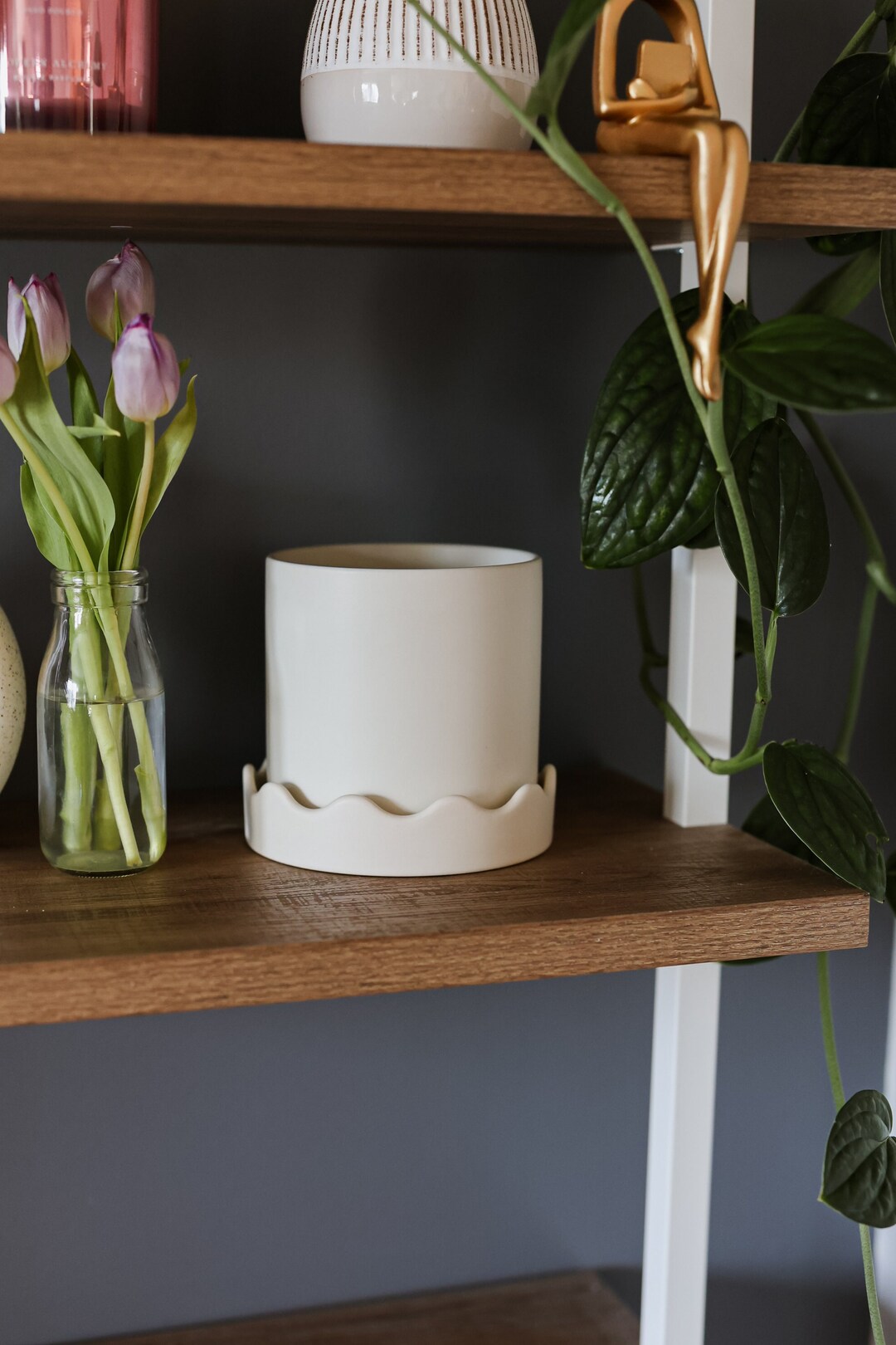 5" White Ceramic Planter With Drainage and Saucer • Fits 4" and 6 ...