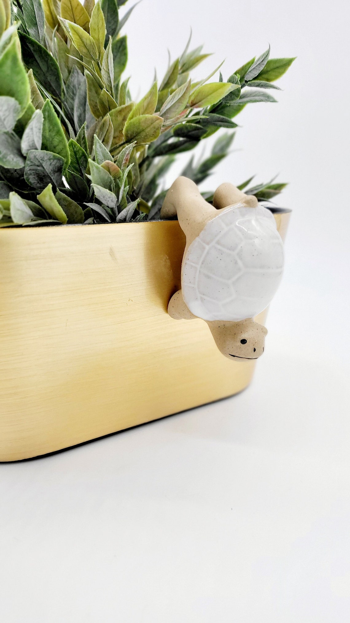 Turtle Pot Hugger • Handcrafted Ceramic Animal Planter Decor • Small ...