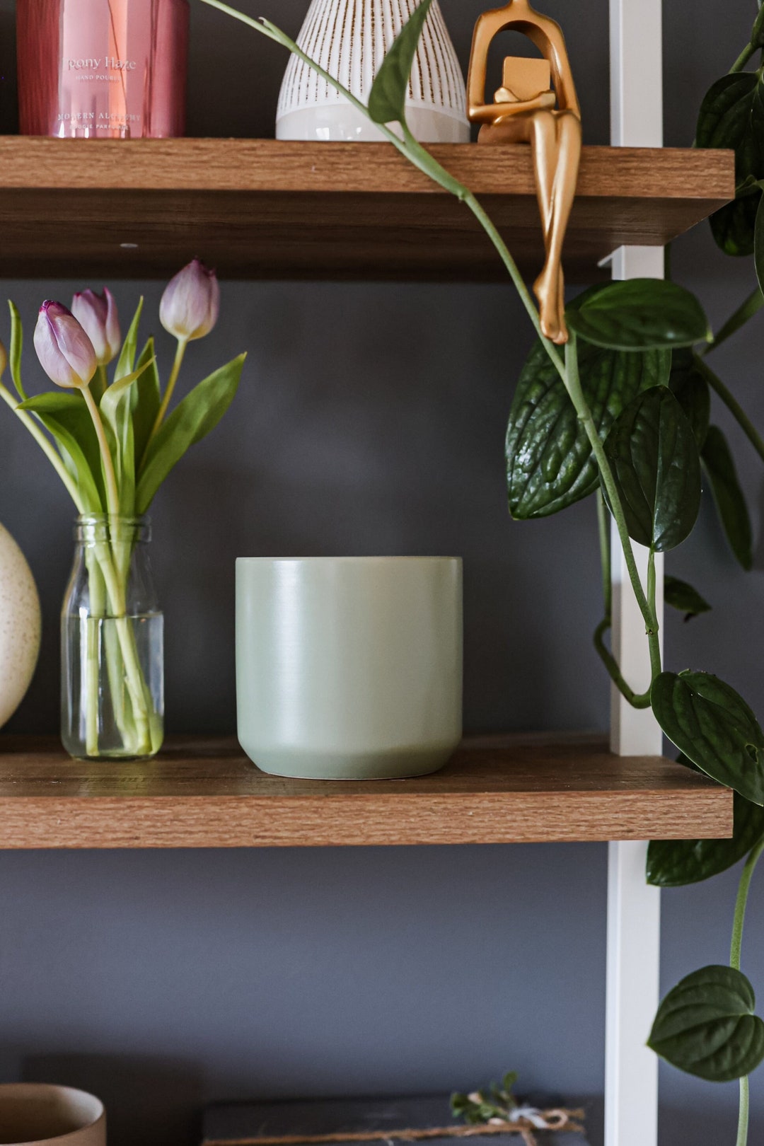 Olive Green Ceramic Plant Pot for 4 Inch and 6 Inch Plants • Sage Green ...