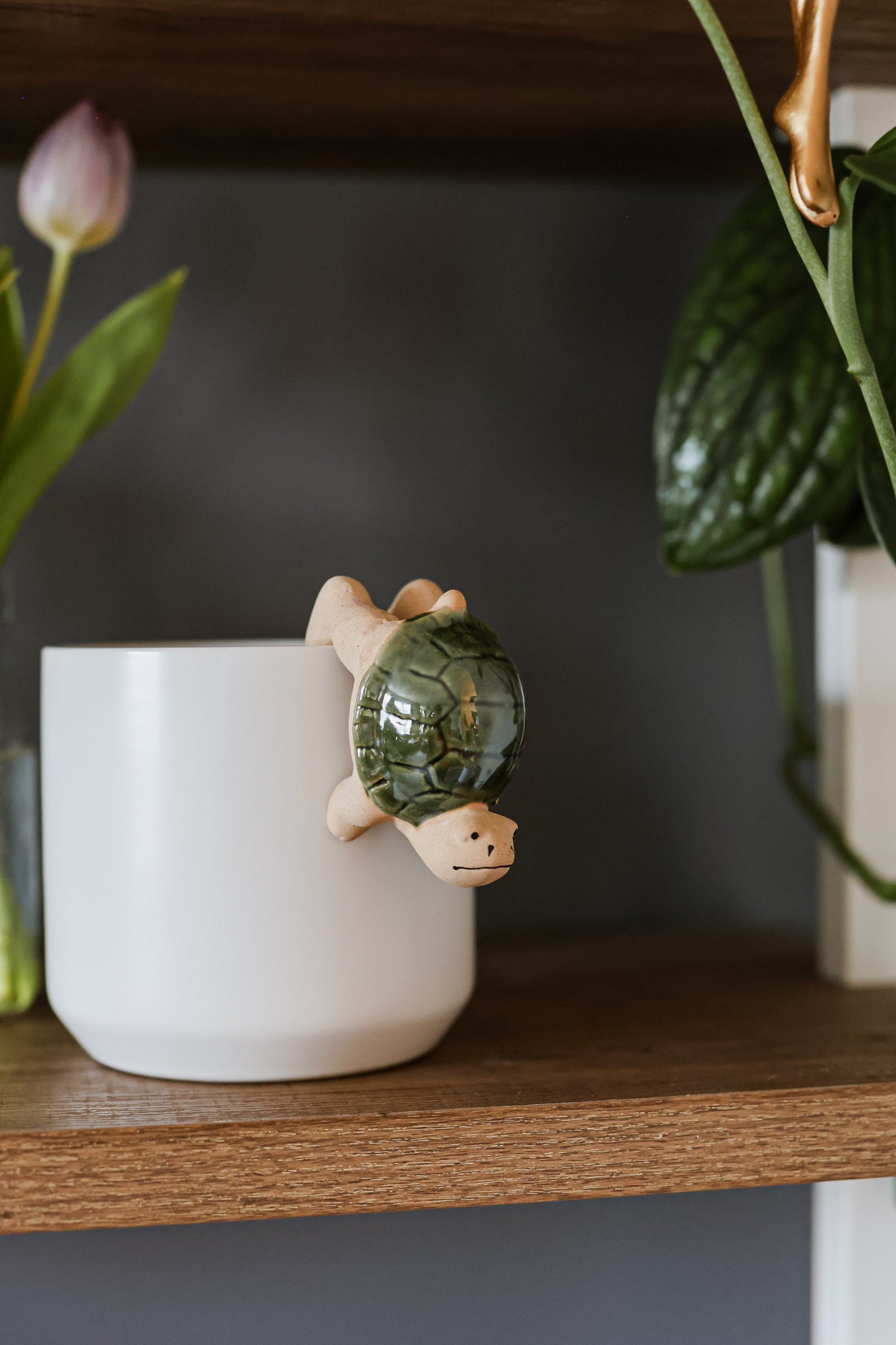 Turtle Pot Hugger • Handcrafted Ceramic Animal Planter Decor • Small ...