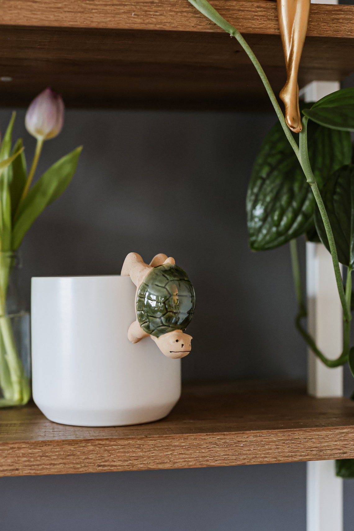 Turtle Pot Hugger • Handcrafted Ceramic Animal Planter Decor • Small ...
