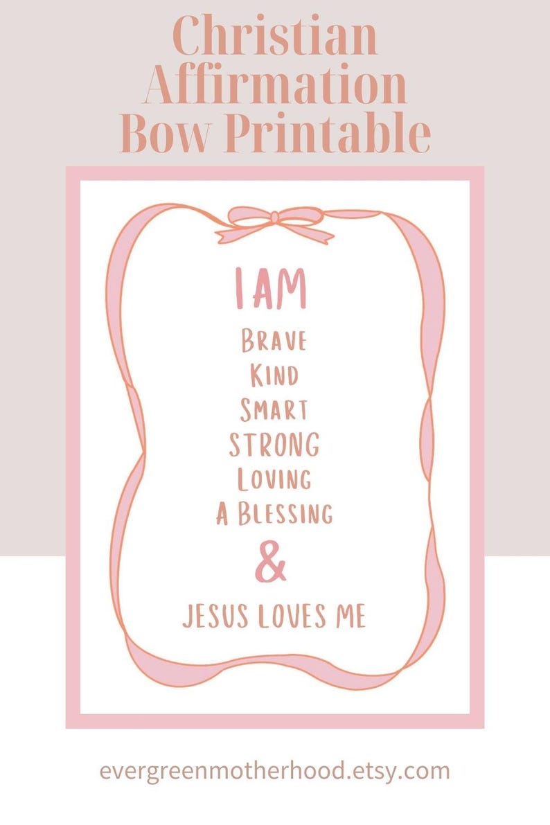 Christian Affirmations Printable Coquette Bow Design Character Trait ...