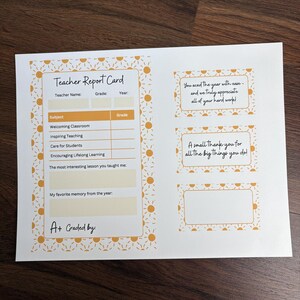 Teacher Report Card & Gift Tags: Printable Appreciation Gift (digital ...