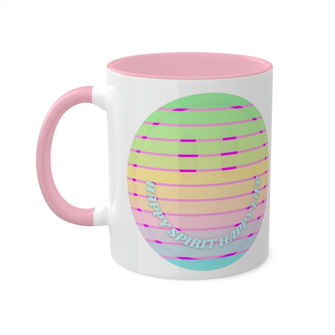 Retro Happy Spirit Happy Life Aesthetic Mug, Smile Face Mug, Trendy ...